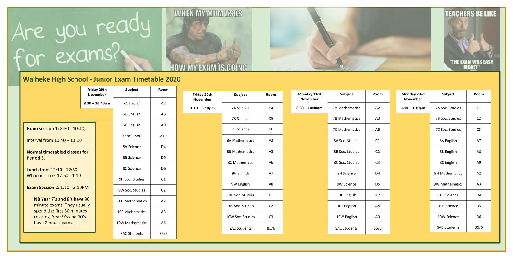 Junior Exam Timetable - Waiheke High School
